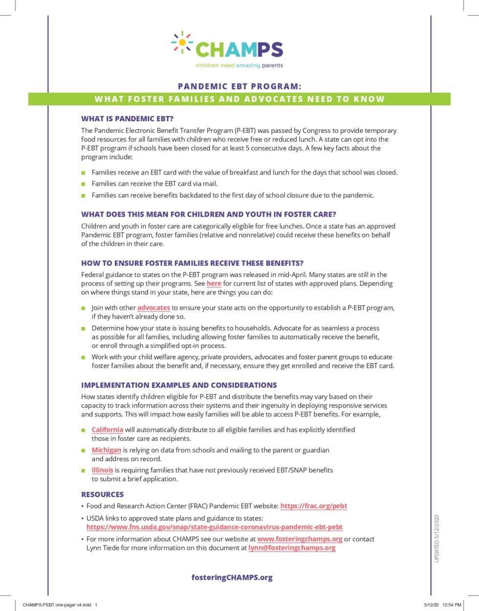 CHAMPS Pandemic EBT Program Update - Maryland Resource Parent Association